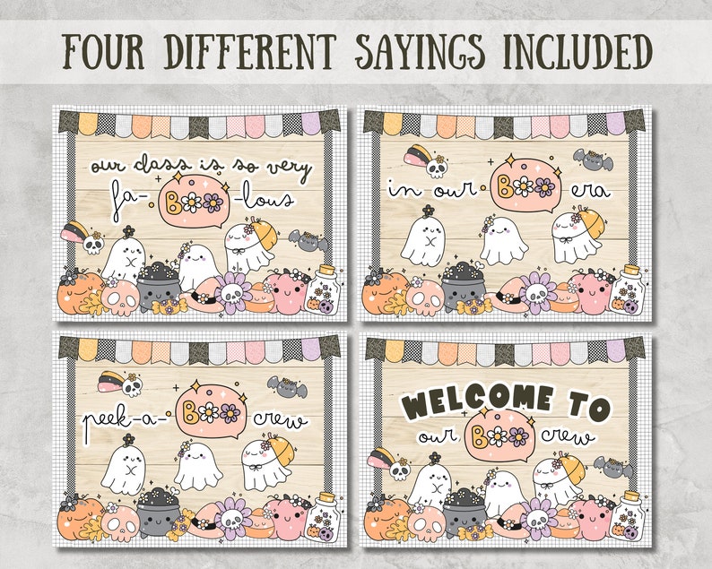 Groovy Halloween Bulletin Board Kit Pastel Pink October Fall Bulletin ...