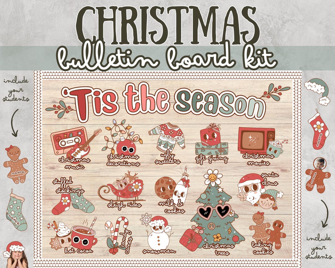 Christmas Bulletin Board Kit December Winter Bulletin Board Retro ...