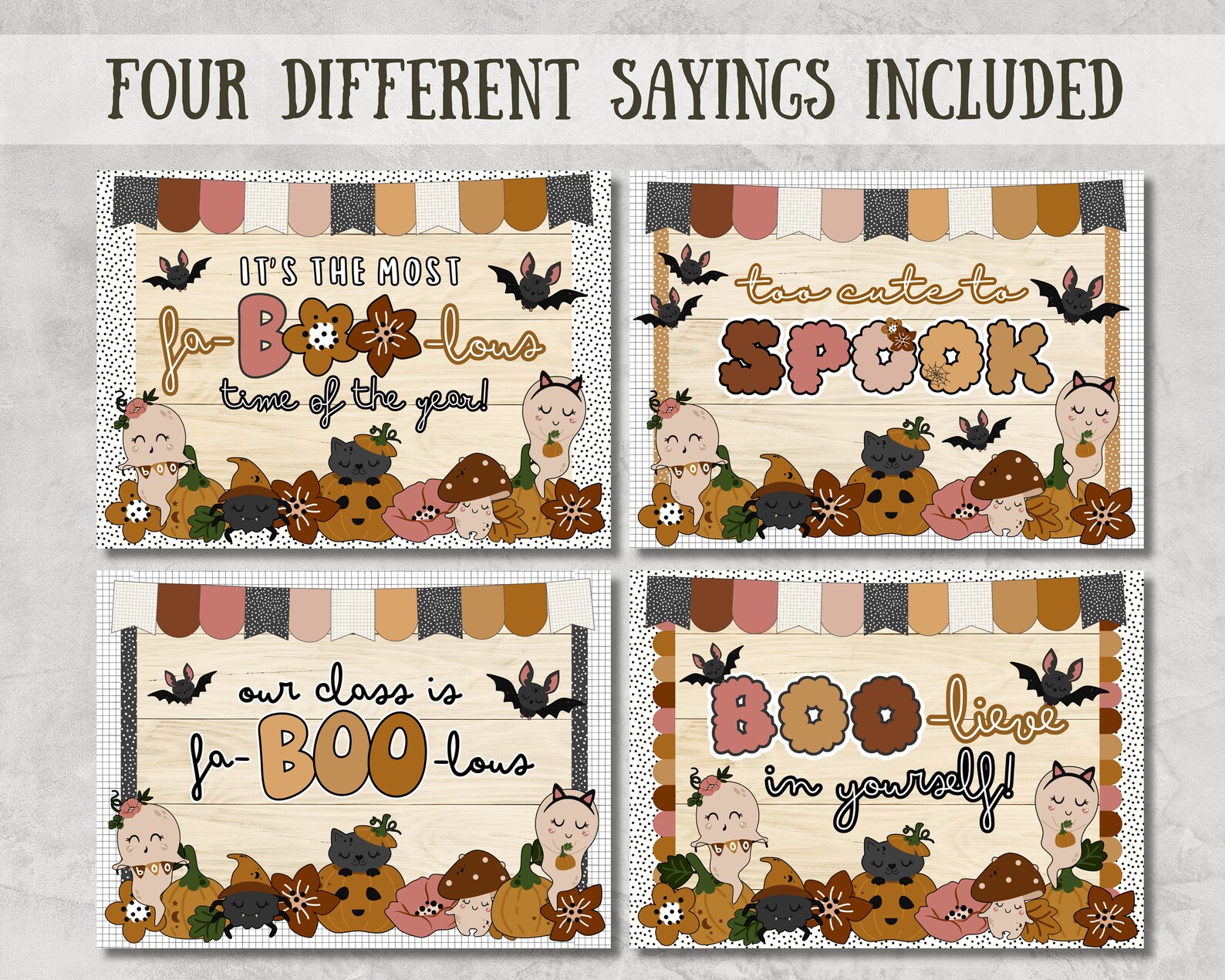 Boho Halloween Bulletin Board Kit October Fall Bulletin Board Autumn ...