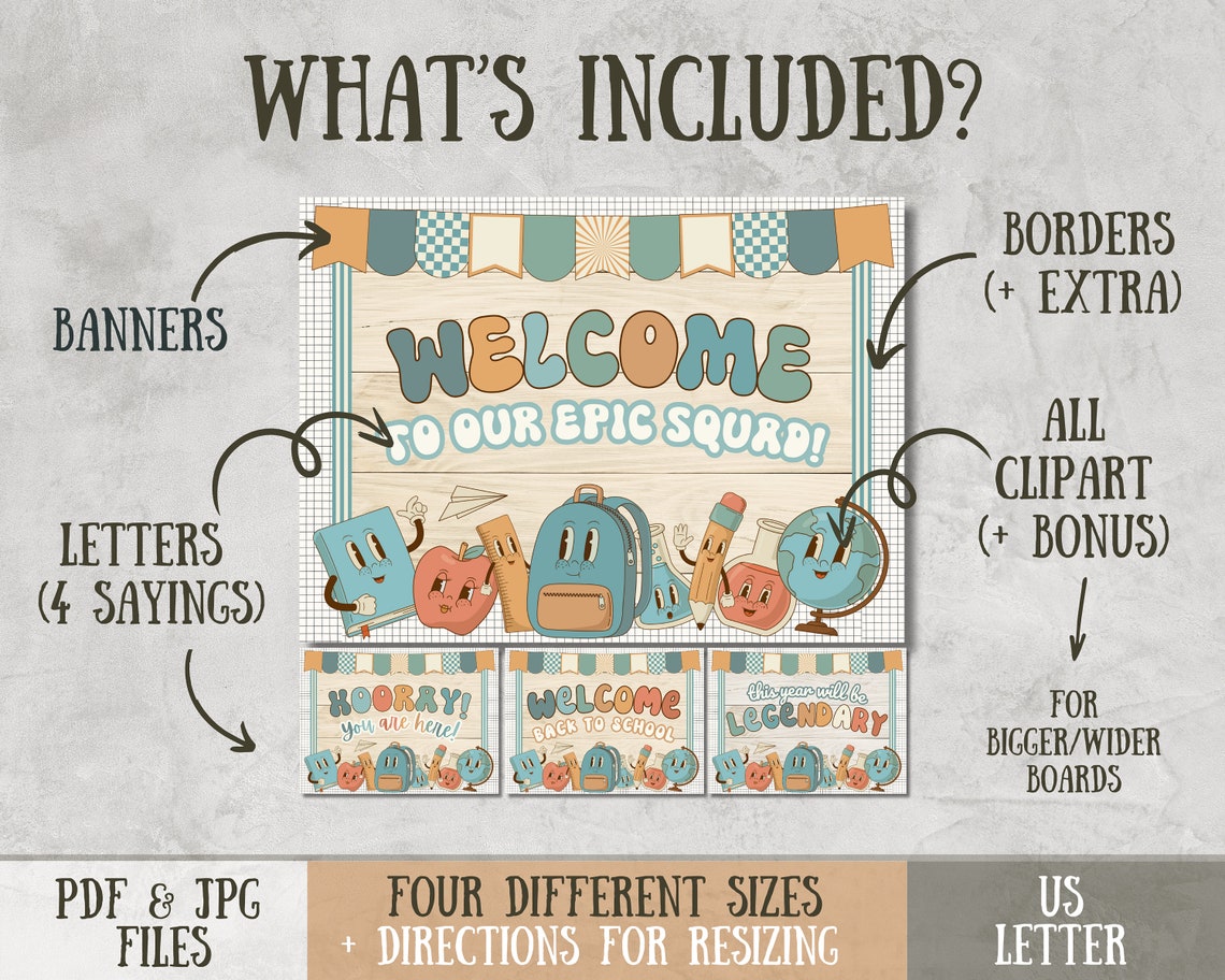 Welcome Back to School Bulletin Board Kit Back to School Decor Groovy ...