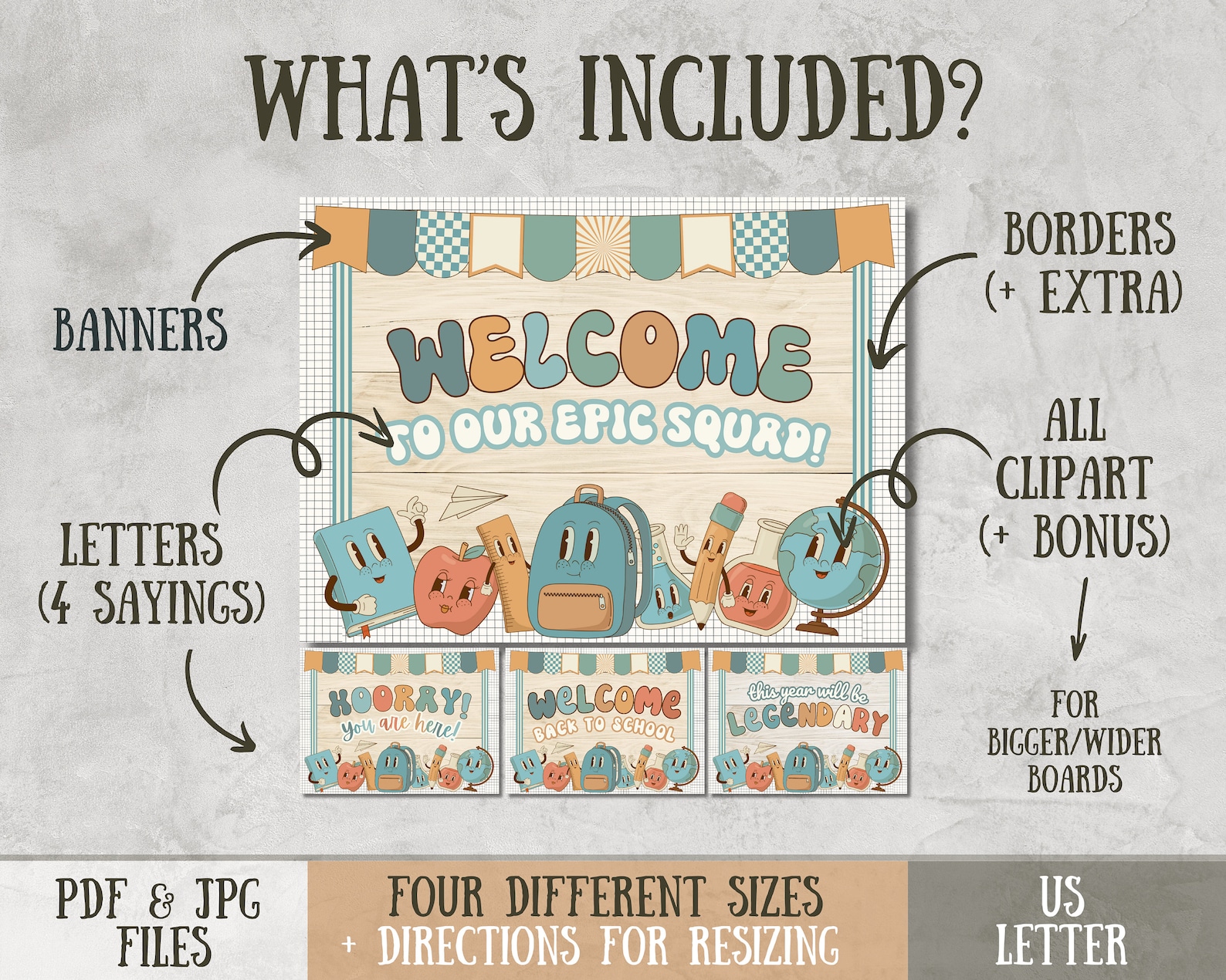 Welcome Back to School Bulletin Board Kit Back to School Decor Groovy ...