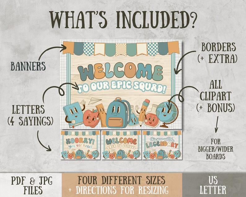 Welcome Back to School Bulletin Board Kit Back to School Decor Groovy ...