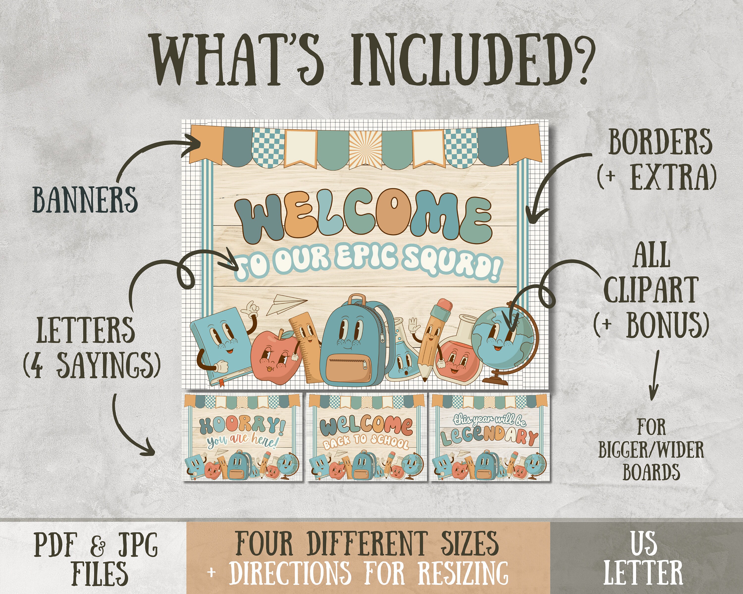 Welcome Back to School Bulletin Board Kit Back to School Decor Groovy ...