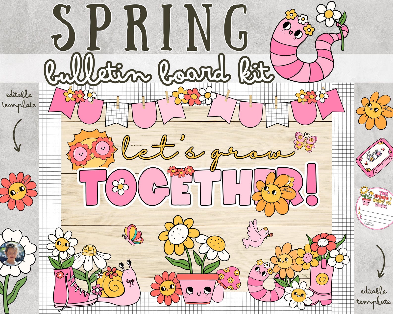 Spring Bulletin Board Ideas Pink April March Bulletin Board Kit Door ...