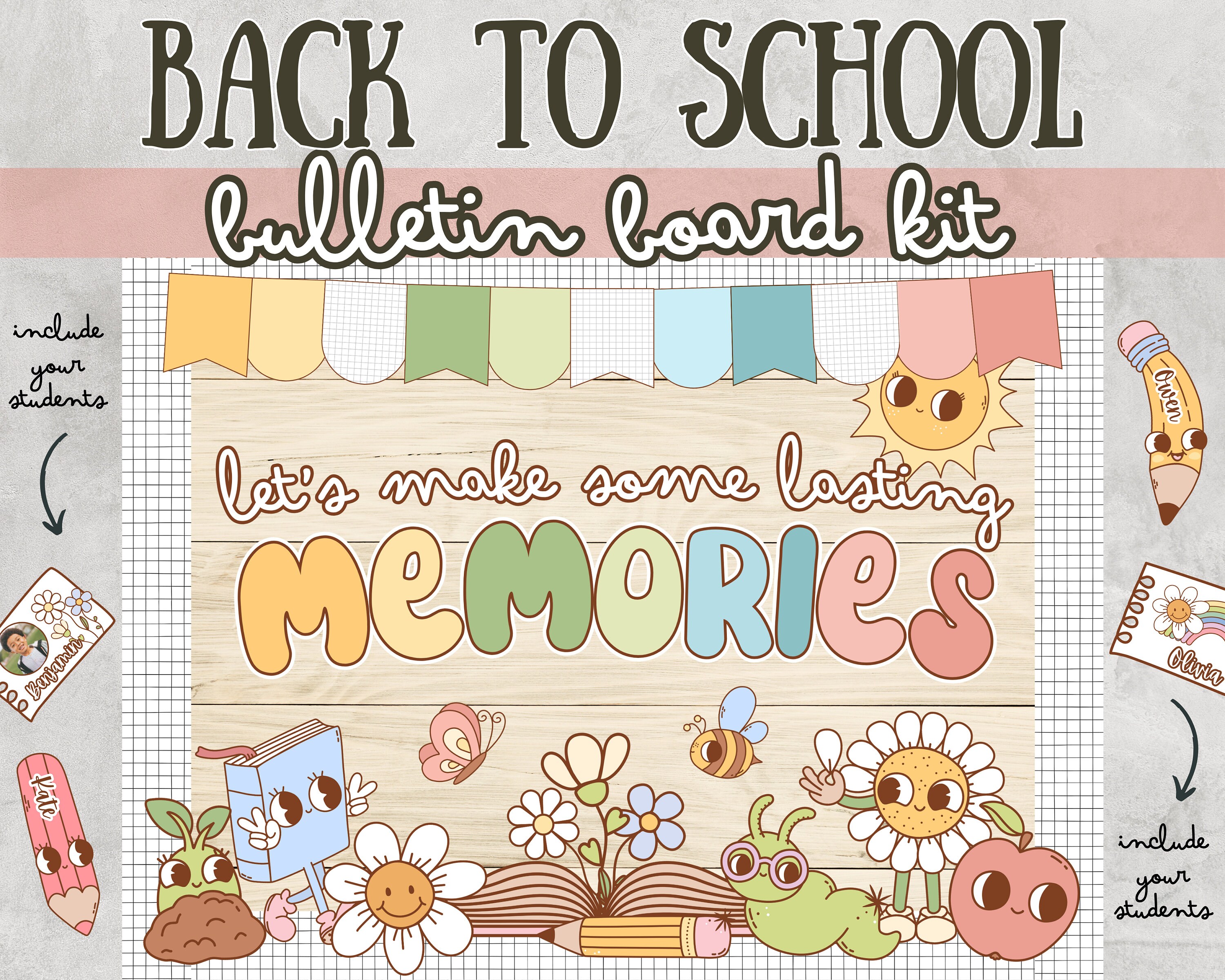 Welcome Back to School Bulletin Board Kit Groovy Retro Back to School ...