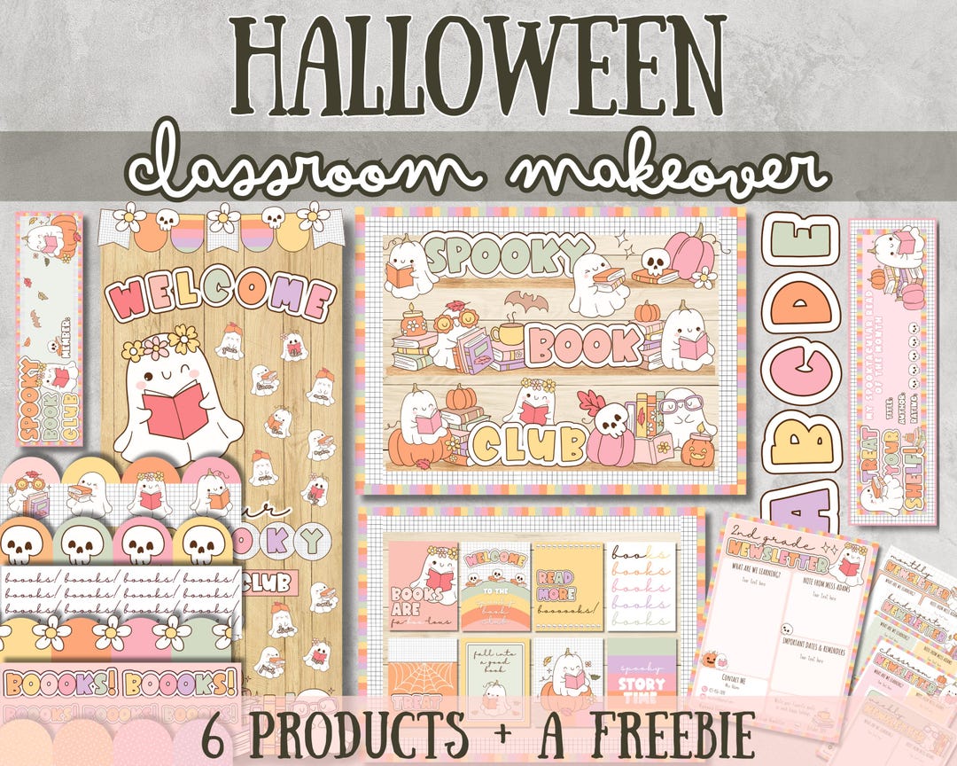 Halloween Classroom Decor Bundle Makeover Pastel Groovy Reading ...