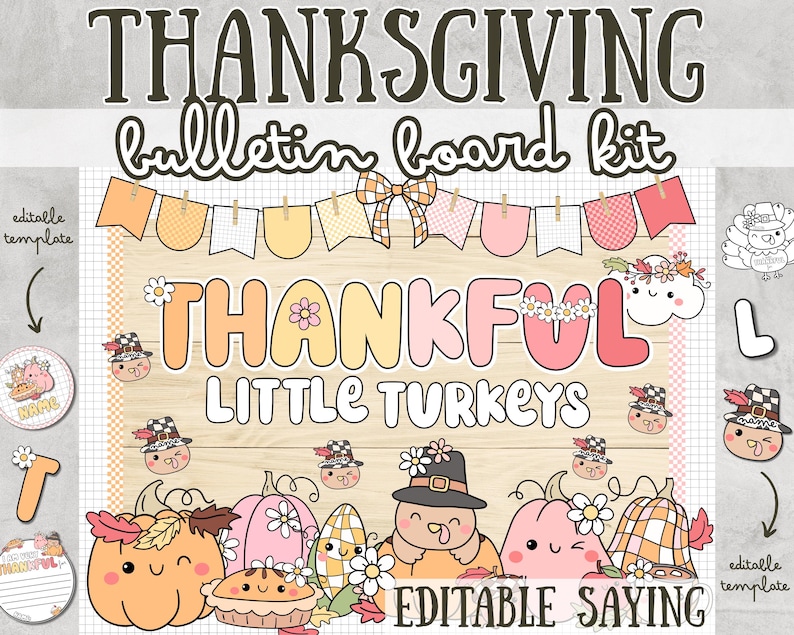 Thanksgiving Bulletin Board Kit Groovy Retro November Door Decorations ...