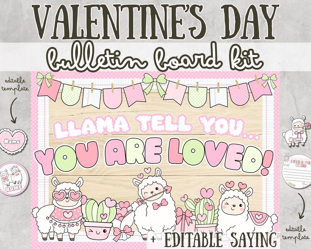 Valentine's Day Bulletin Board Kit Llama February Groovy Retro Door ...