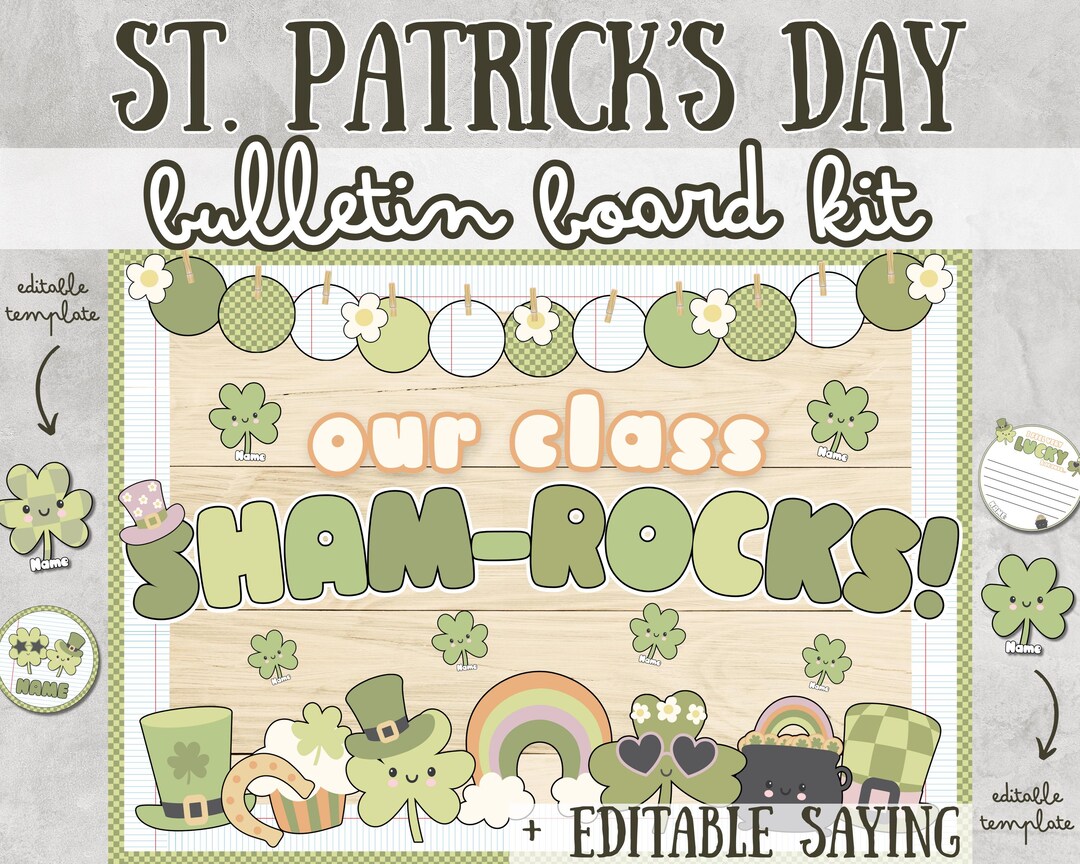 St. Patrick's Day Bulletin Board Kit Groovy Retro March Door ...
