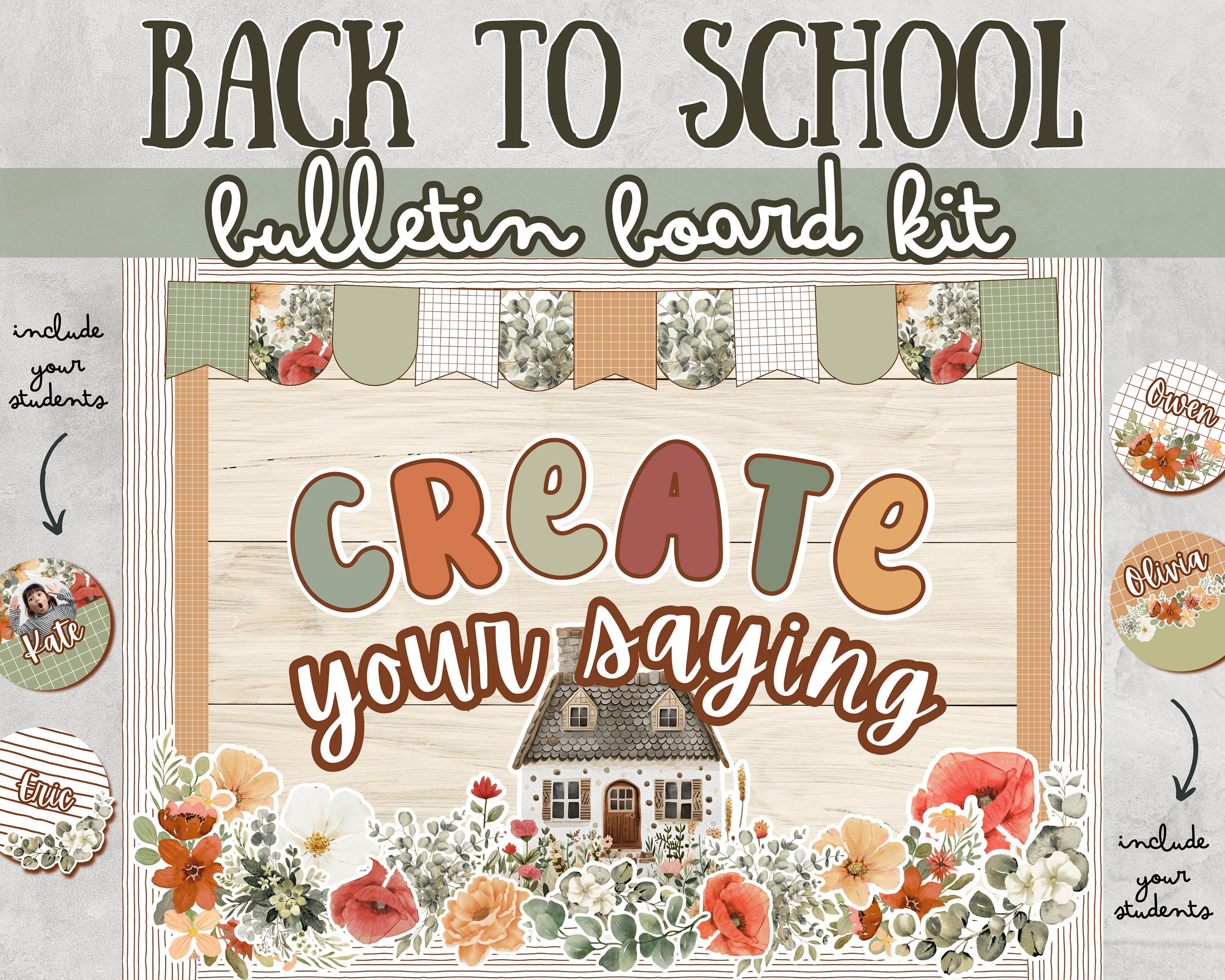 Welcome Back to School Bulletin Board Kit Flowers Back to School ...