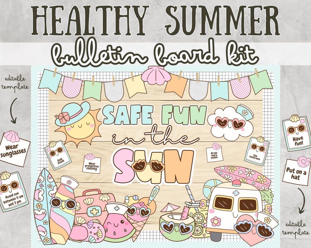 Summer Bulletin Board Ideas Healthy Habits School Nurse Door Decor May ...