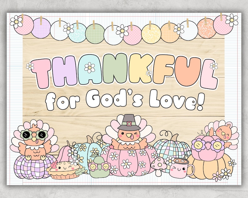 Christian Thanksgiving Bulletin Board Kit Religious Groovy Retro ...