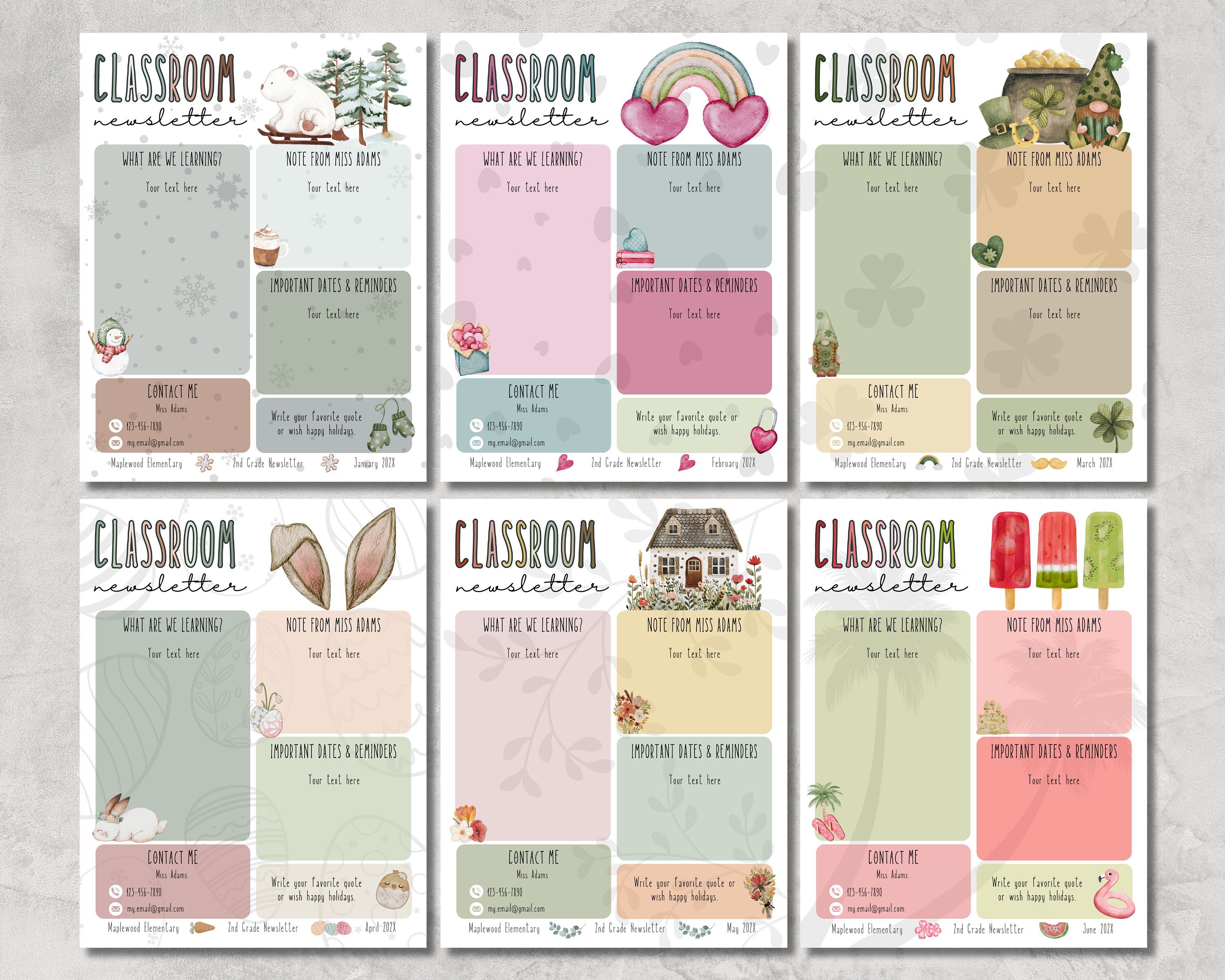 Monthly Classroom Newsletter Template Editable Yearly Bundle School ...