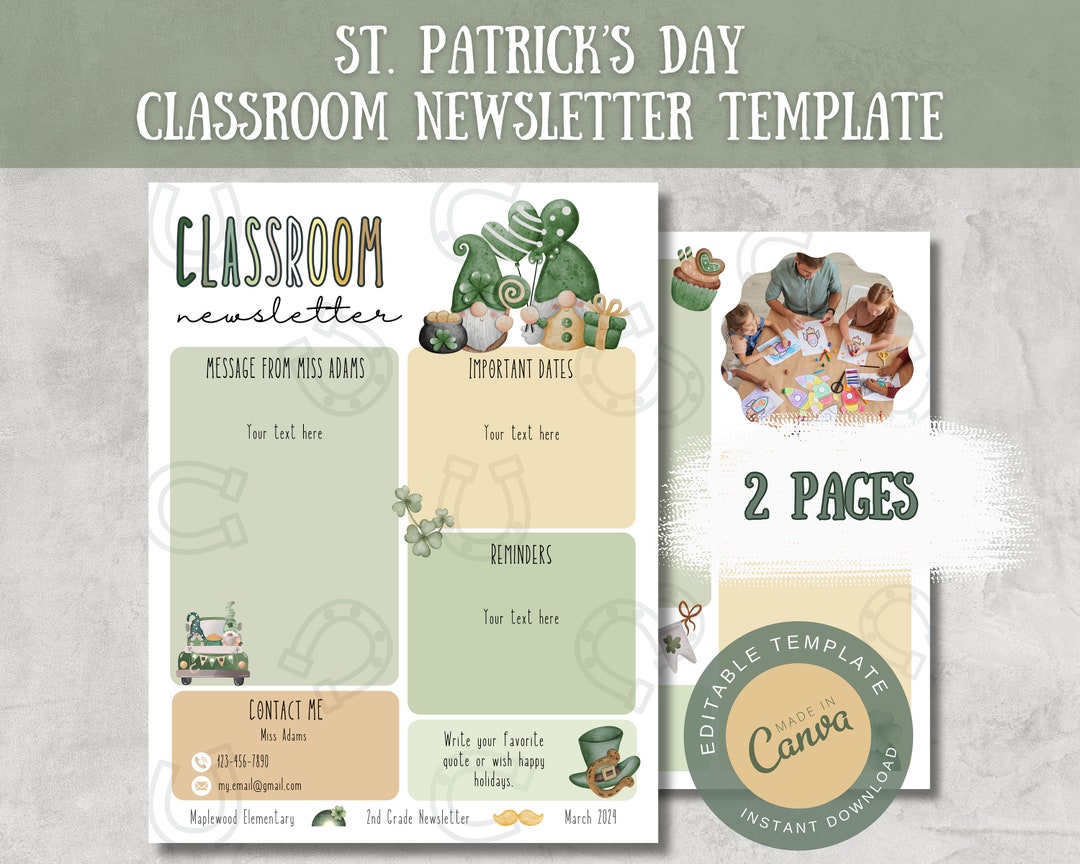 St Patricks Day Classroom Newsletter Template School Newsletter ...