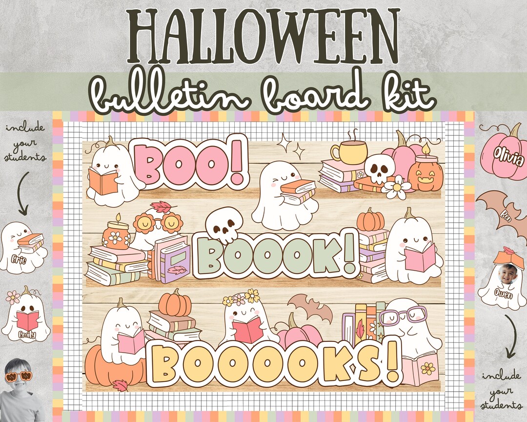 Pastel Halloween Bulletin Board Kit Books Reading October Fall Bulletin ...