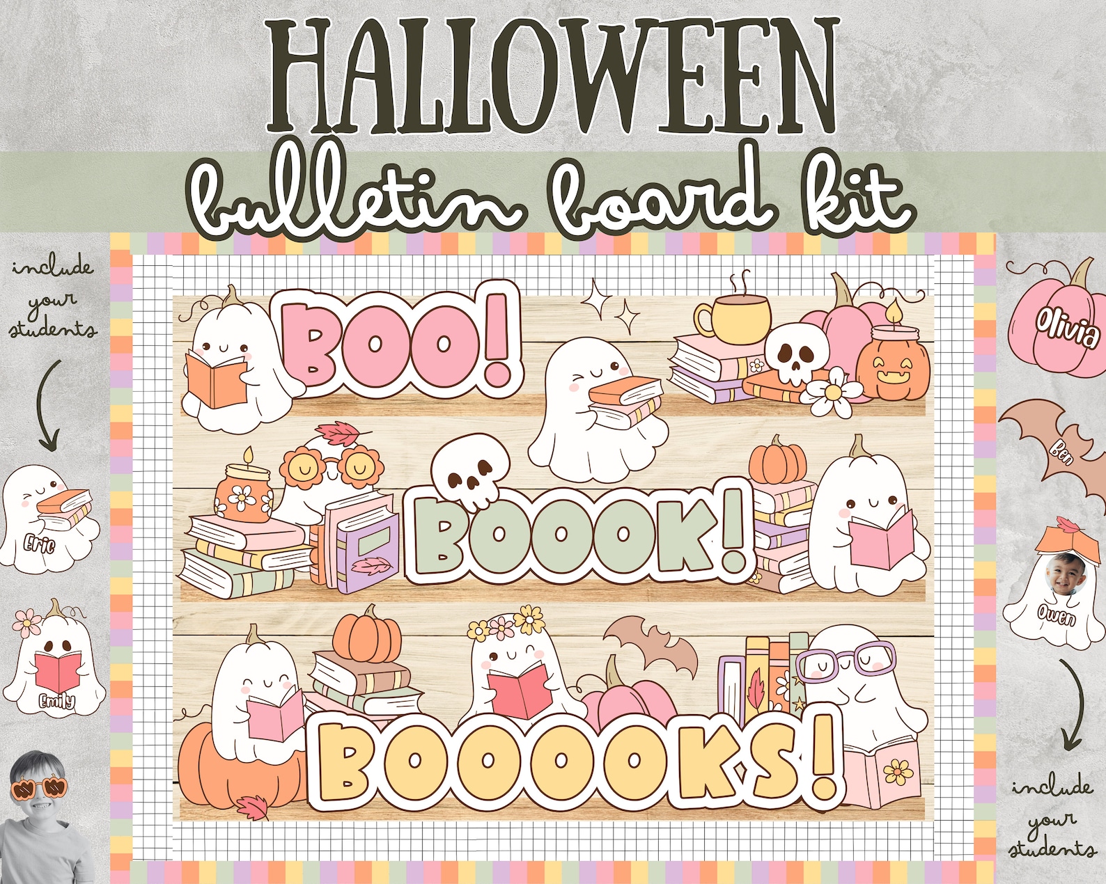Pastel Halloween Bulletin Board Kit Books Reading October Fall Bulletin ...