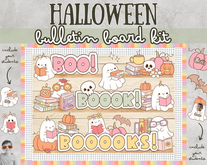 Pastel Halloween Bulletin Board Kit Books Reading October Fall Bulletin ...