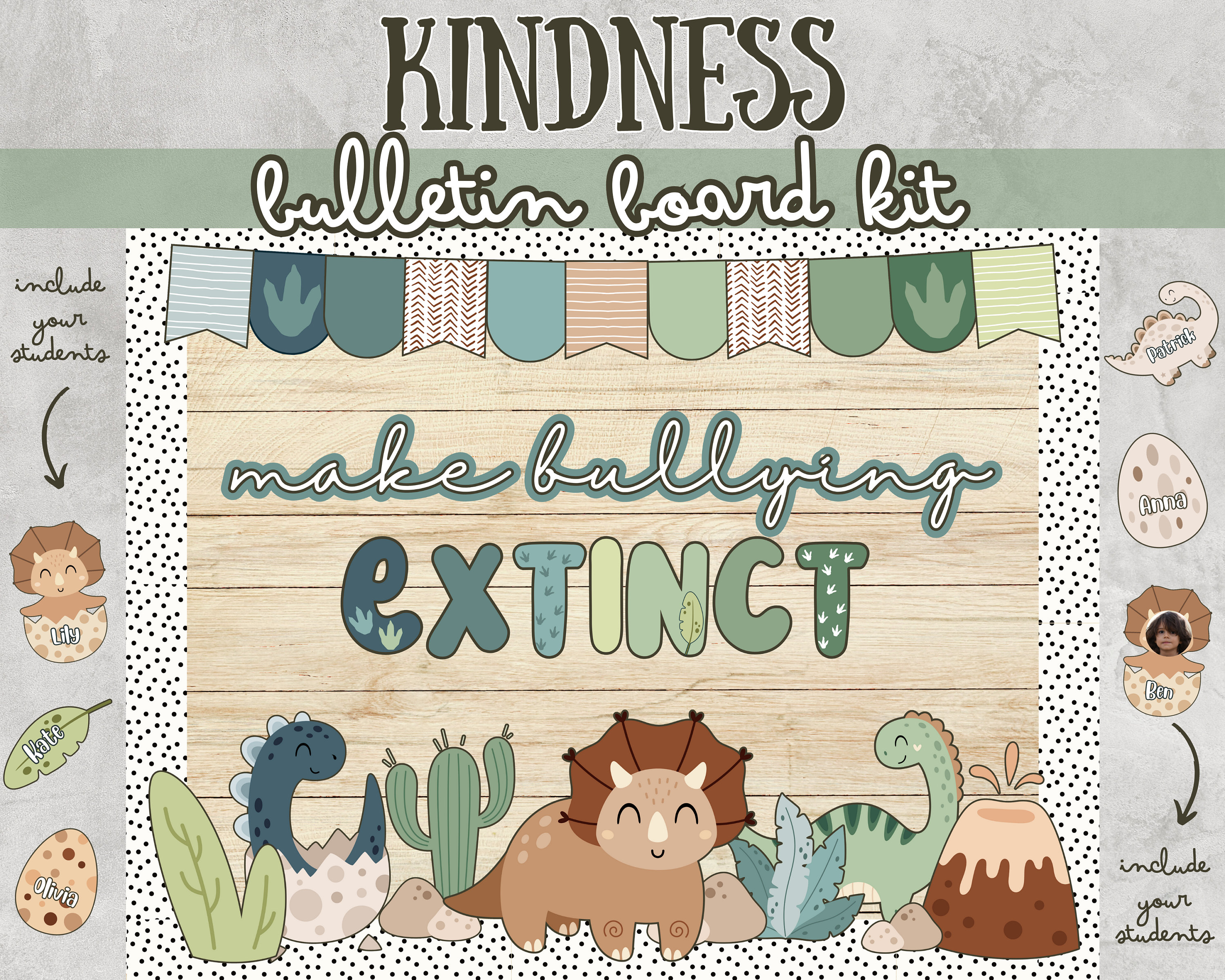 Kindness Bulletin Board Kit Dinosaur Welcome Back to School Bulletin ...