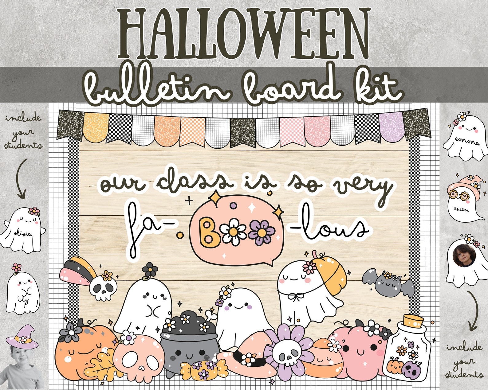 Groovy Halloween Bulletin Board Kit October Fall Bulletin Board Autumn ...