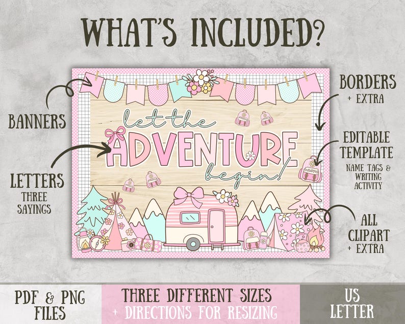 Welcome Back to School Bulletin Board Kit Ideas Camping Door ...