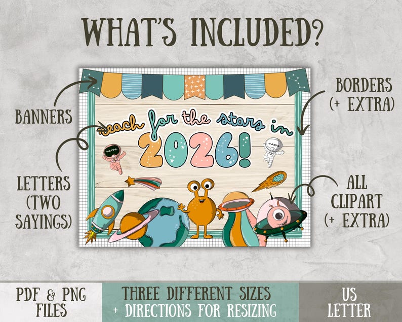 New Years Bulletin Board Kit 2026 Decoration Ideas January Winter ...