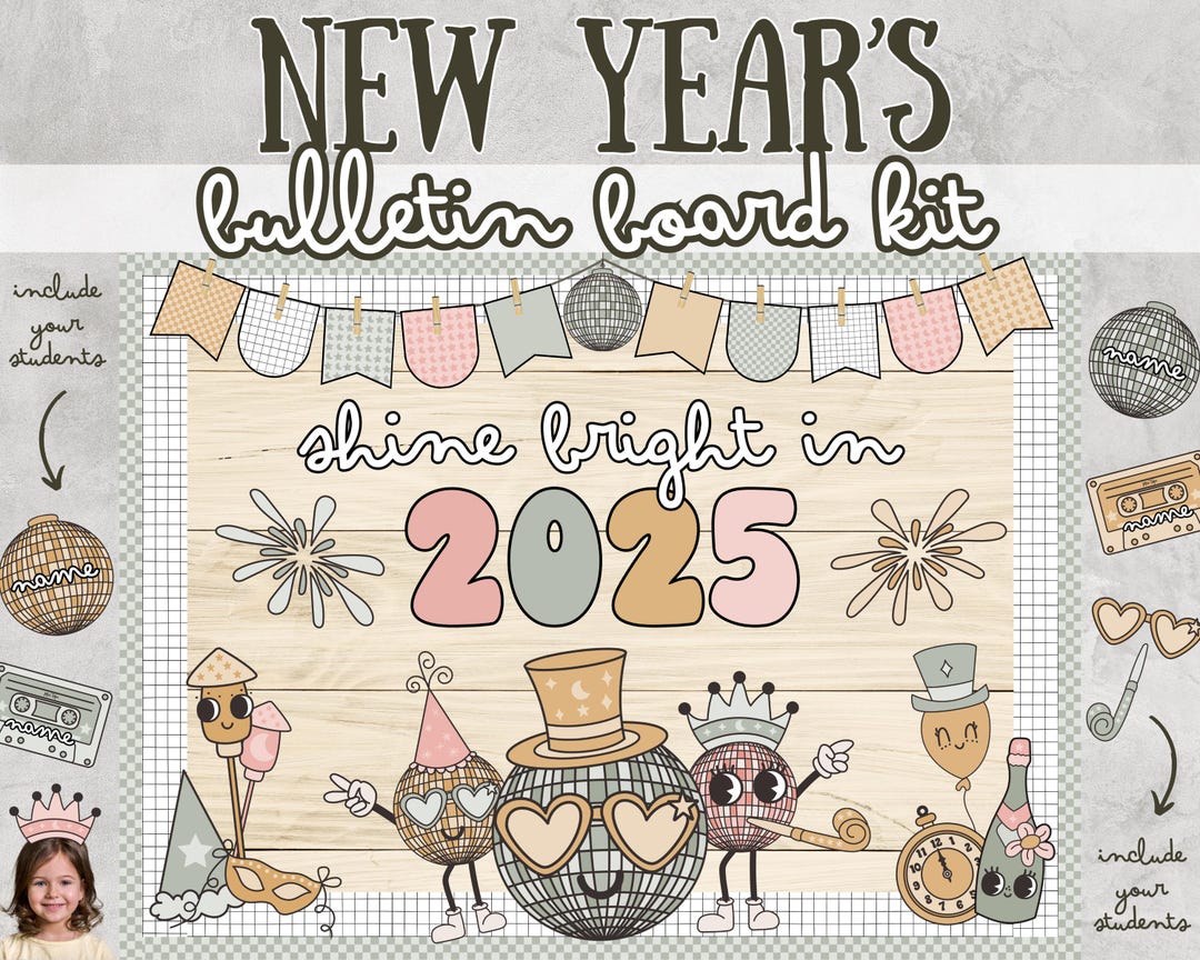 New Years Bulletin Board Kit Decoration Ideas January Winter Classroom ...