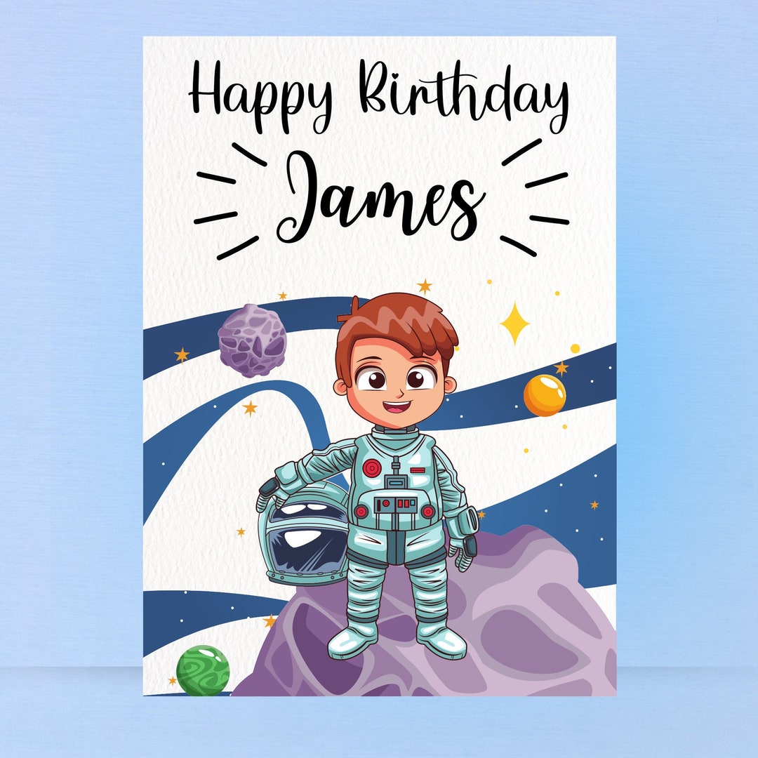 Personalised Space-themed Birthday Card for Boys and Girls. Perfect for ...