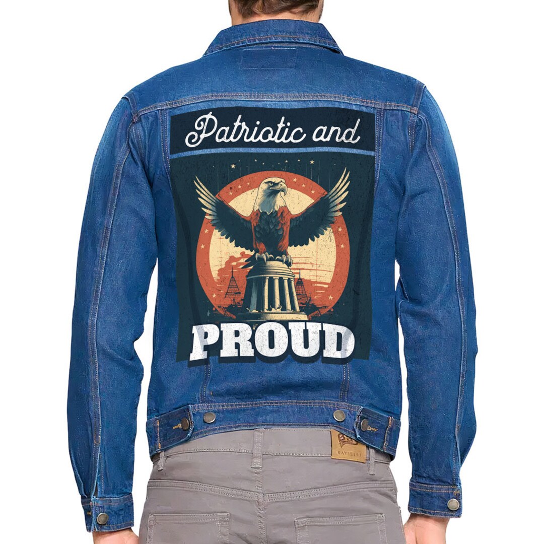 American Eagle Dark Washed Men's Denim Jacket Patriotic Denim Jacket ...
