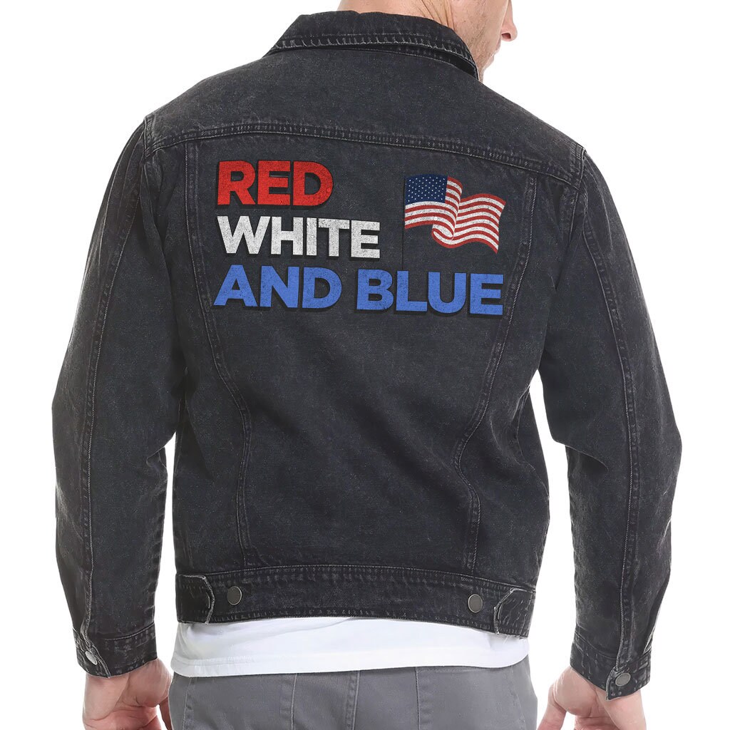 Red White and Blue Men's Vintage Denim Jacket American Flag Black Denim ...