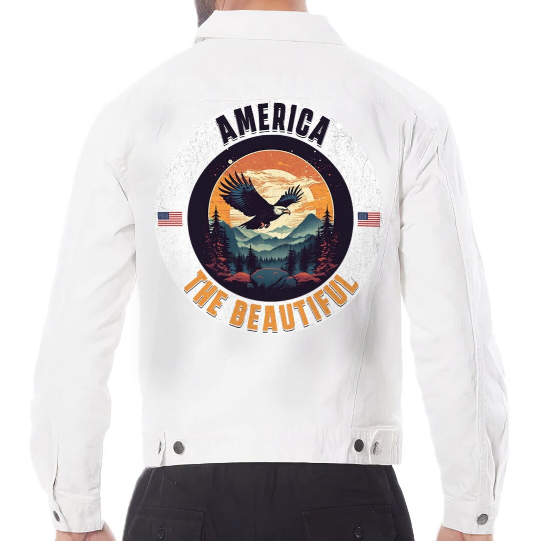 America the Beautiful Men's White Denim Jacket Eagle Design Denim ...