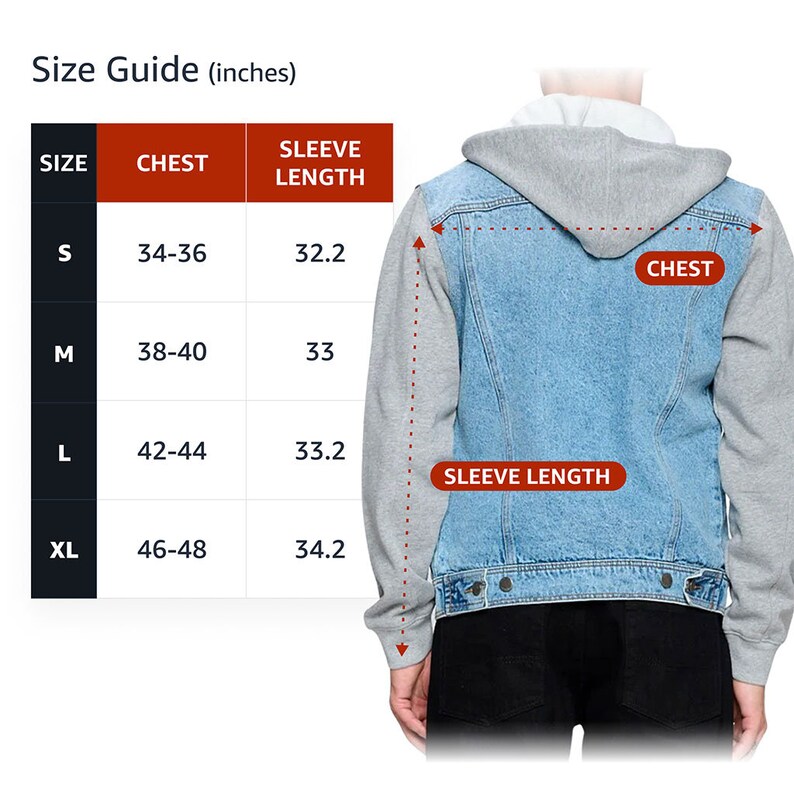 Red White and Blue Men's Denim Jacket With Fleece Hoodie - Etsy