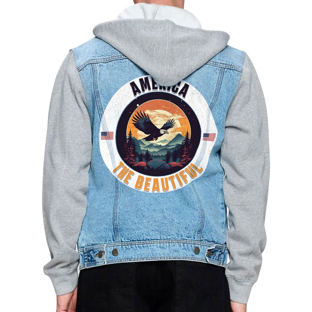 America the Beautiful Men's Denim Jacket With Fleece Hoodie Eagle ...