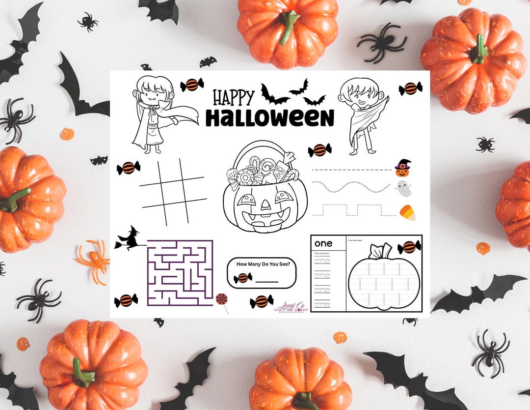 Printable Halloween Activity Mat for Kids: Coloring, Maze, Counting ...