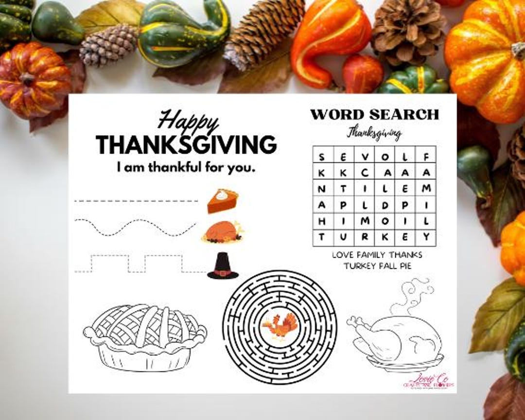 Thanksgiving Activity Mat | Printable Holiday Placemat for Kids | Fun ...