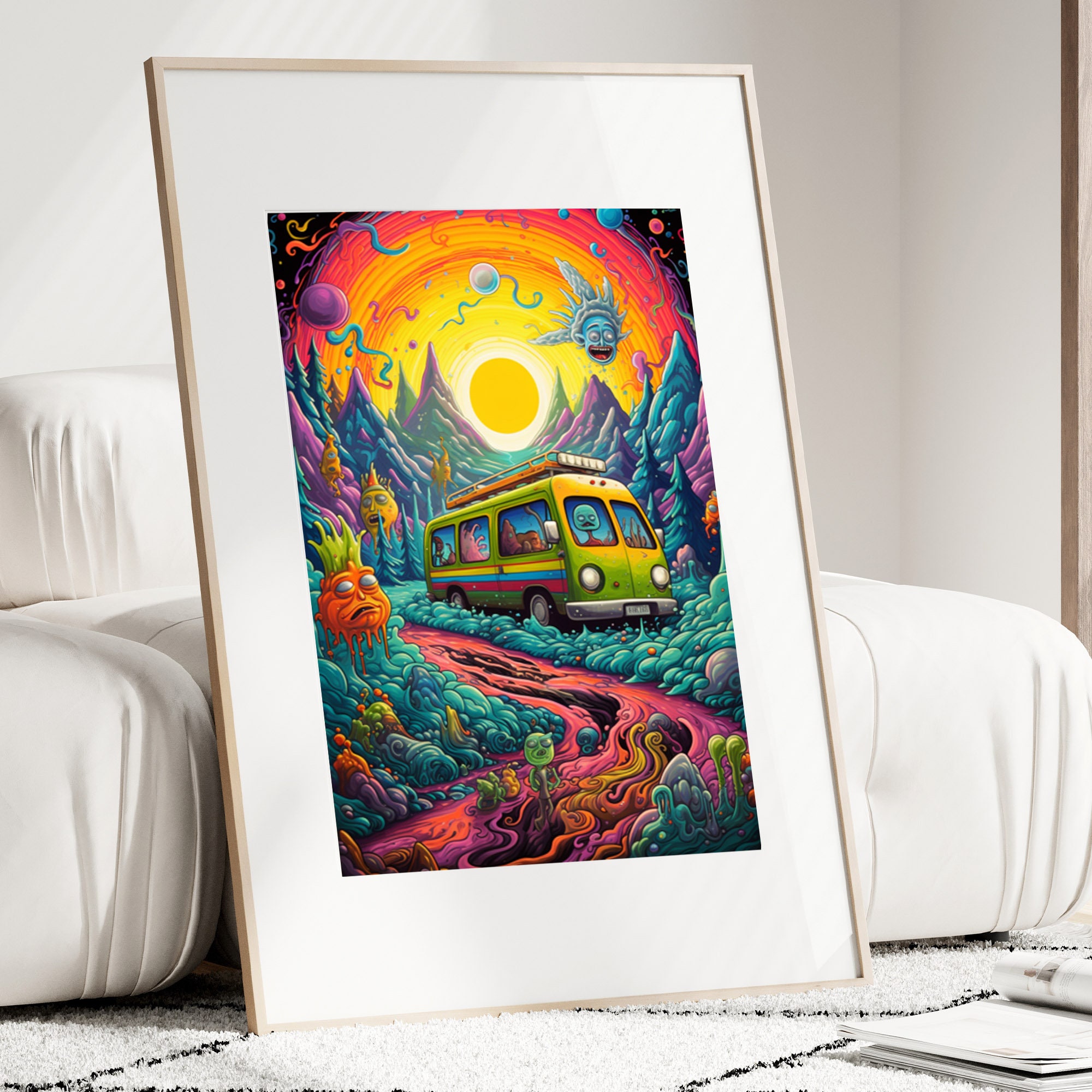 Trippy Bus Poster, Retro, Hippie Poster, Stoner Room Decor, Stoner ...