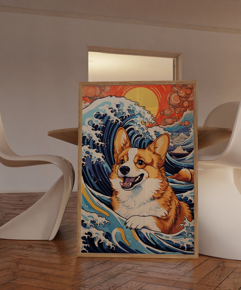 The Great Wave of Corgis, Japanese Woodblock Print, Corgi Mom Gift ...