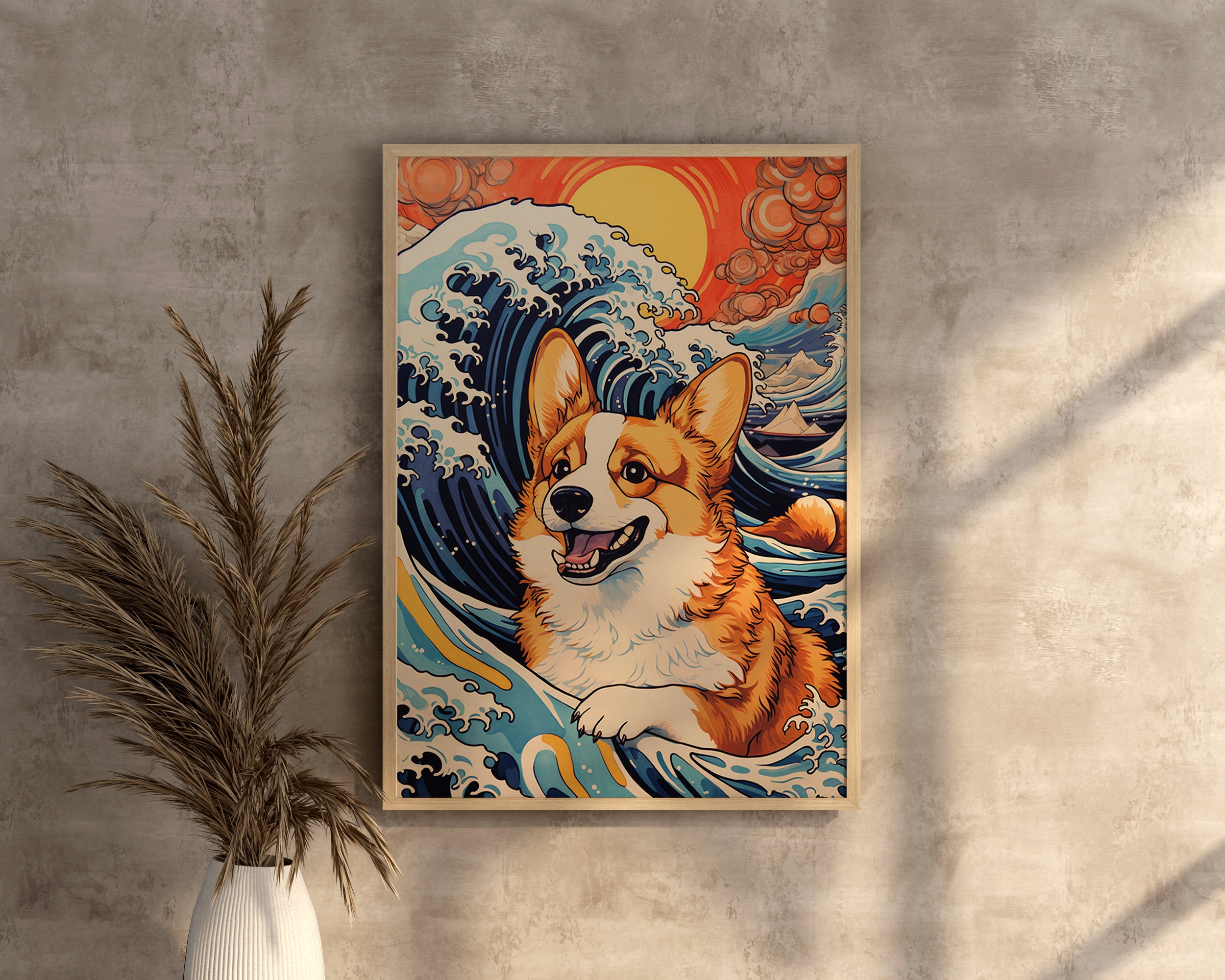The Great Wave of Corgis, Japanese Woodblock Print, Corgi Mom Gift ...