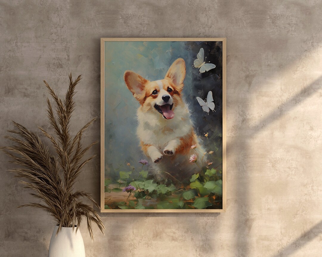 Happy Corgi Art, Corgi Wall Art, Funny Gift for Corgi Lover, Corgi Mom ...
