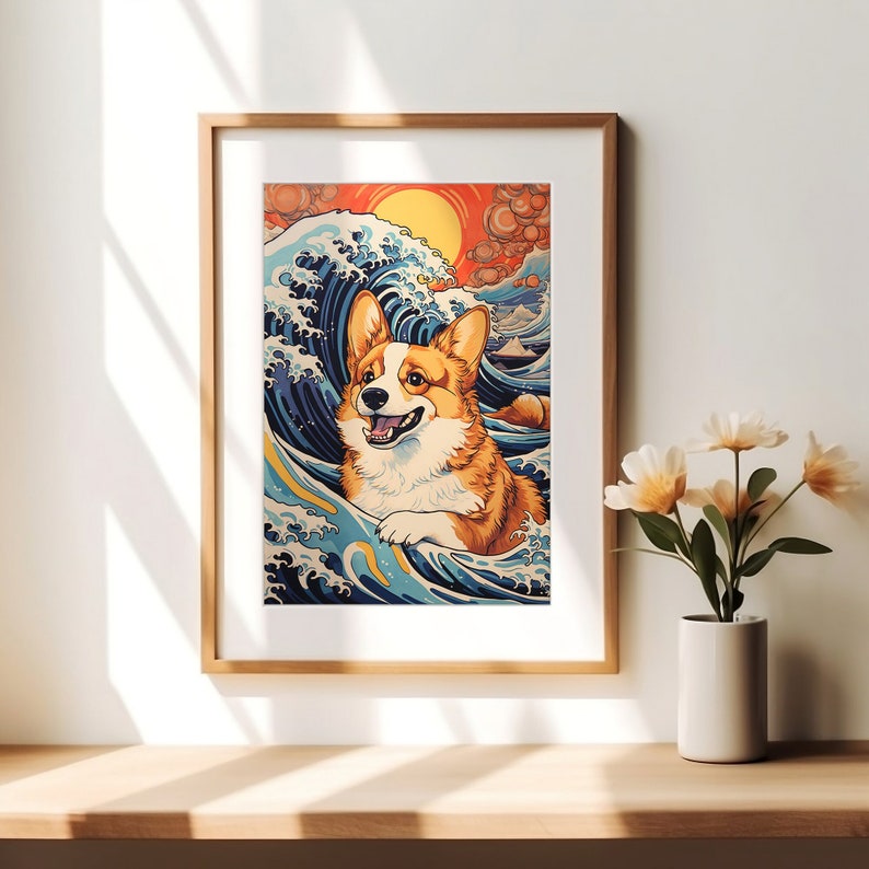 The Great Wave of Corgis, Japanese Woodblock Print, Corgi Mom Gift ...