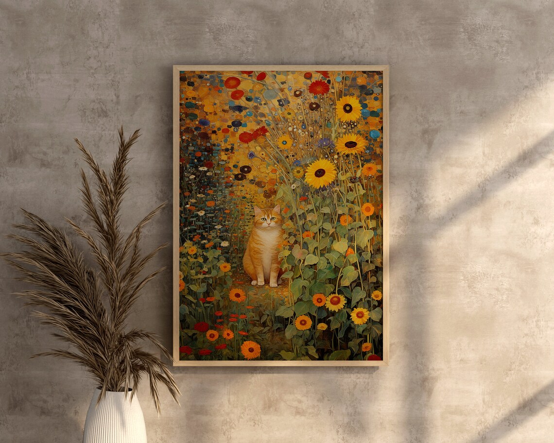 Gustav Klimt Garden Cat Print Orange Cat Art Klimt Flowers - Etsy