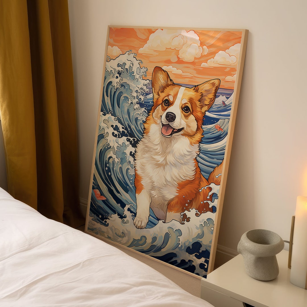 The Great Wall of Corgis, Corgi Mom Gift, Japanese Woodblock Print ...