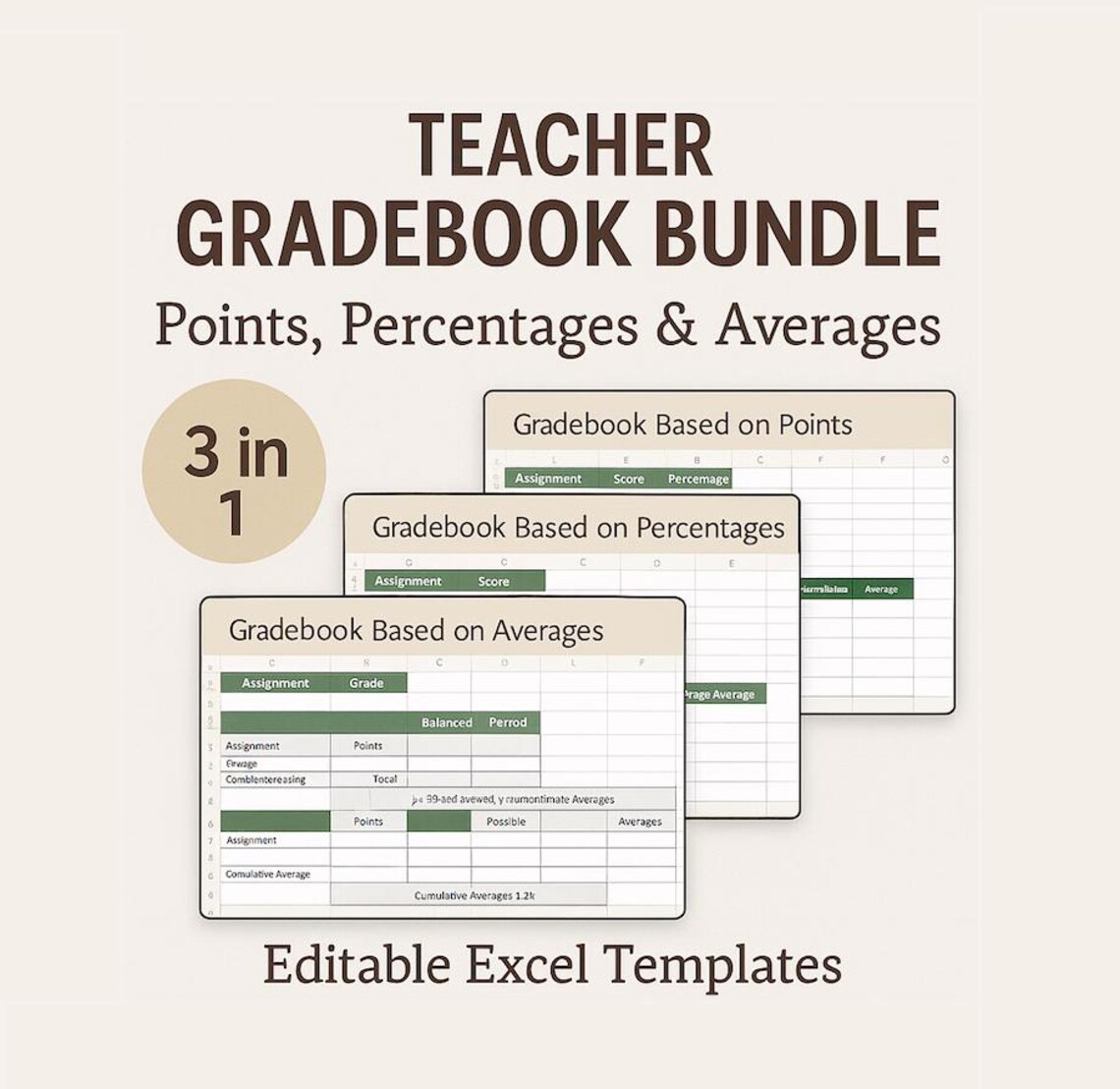 Teacher’s Grade Book Excel Template – 3 Grading Systems Included ...