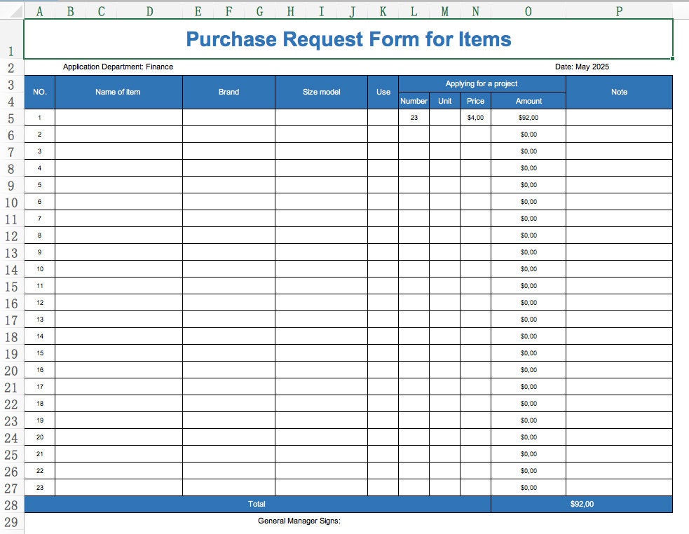 Order Form, Human Resources, Excel Printable, Editable, Materials ...