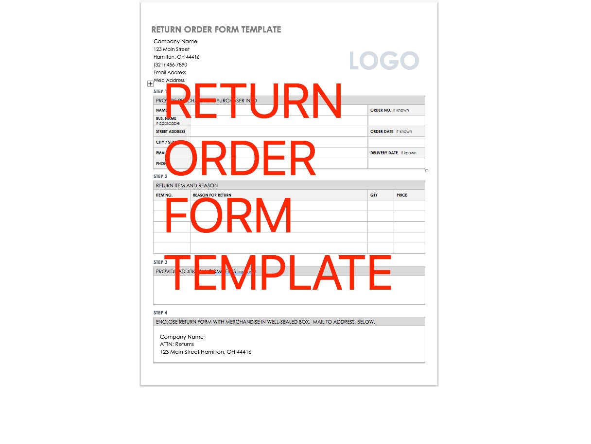 Order Return Template, Delivery Form, Order Form Editable, Merchandise ...