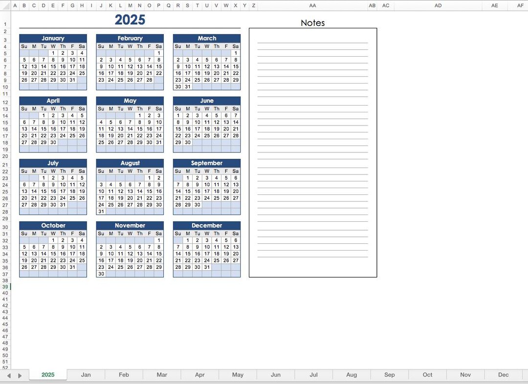 2025 Calender, Calender Notes, Business Plan, Excel Label, Digital ...