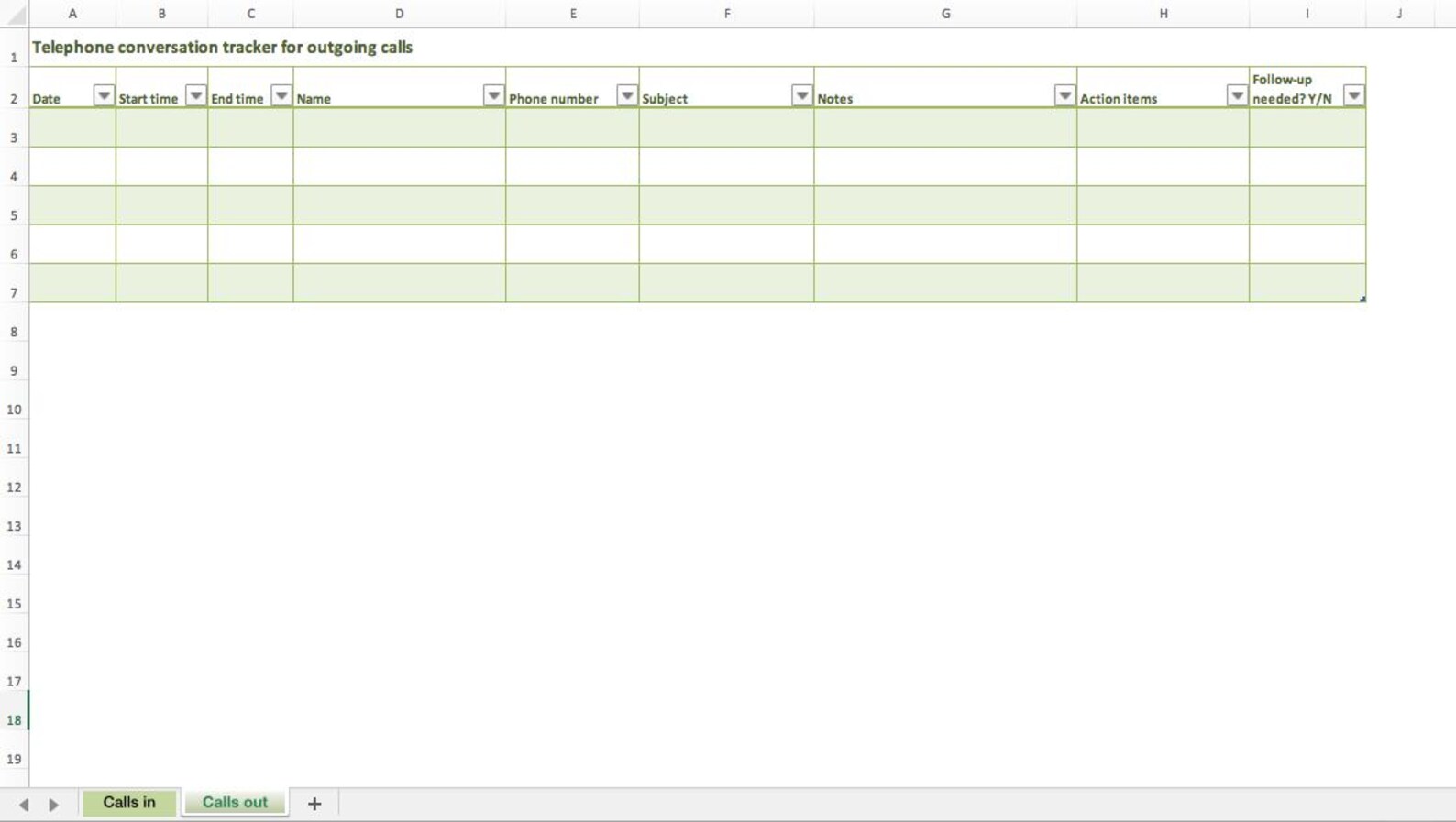 Telephone Call Log Tracker | Excel Template for Incoming & Outgoing ...