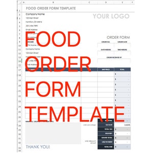 Fillable FOOD Order Form, Excel Printable, Editable, Customizable, FOOD ...