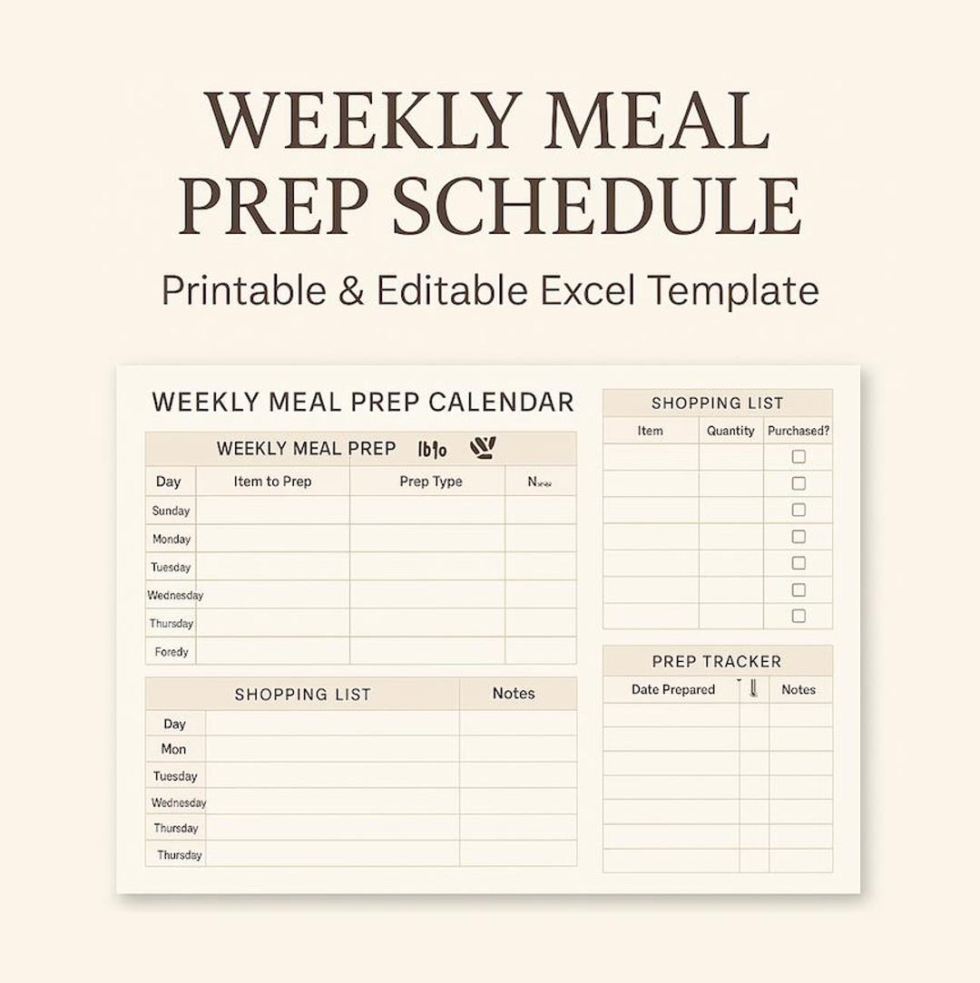 Weekly Meal Prep Schedule | Meal Prep Planner Excel | Editable ...