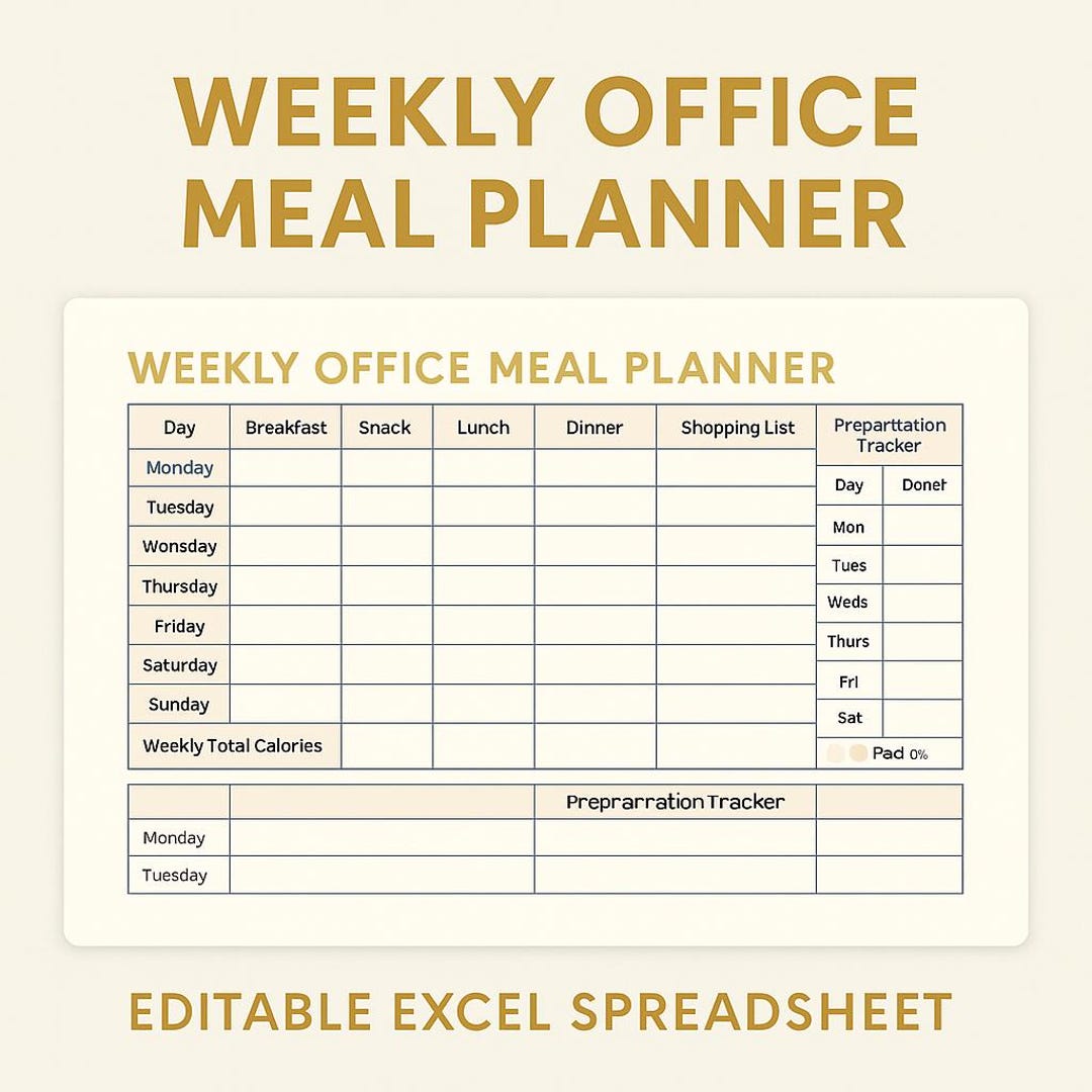 Weekly Office Meal Planner Excel | Editable Meal Tracker | Printable ...
