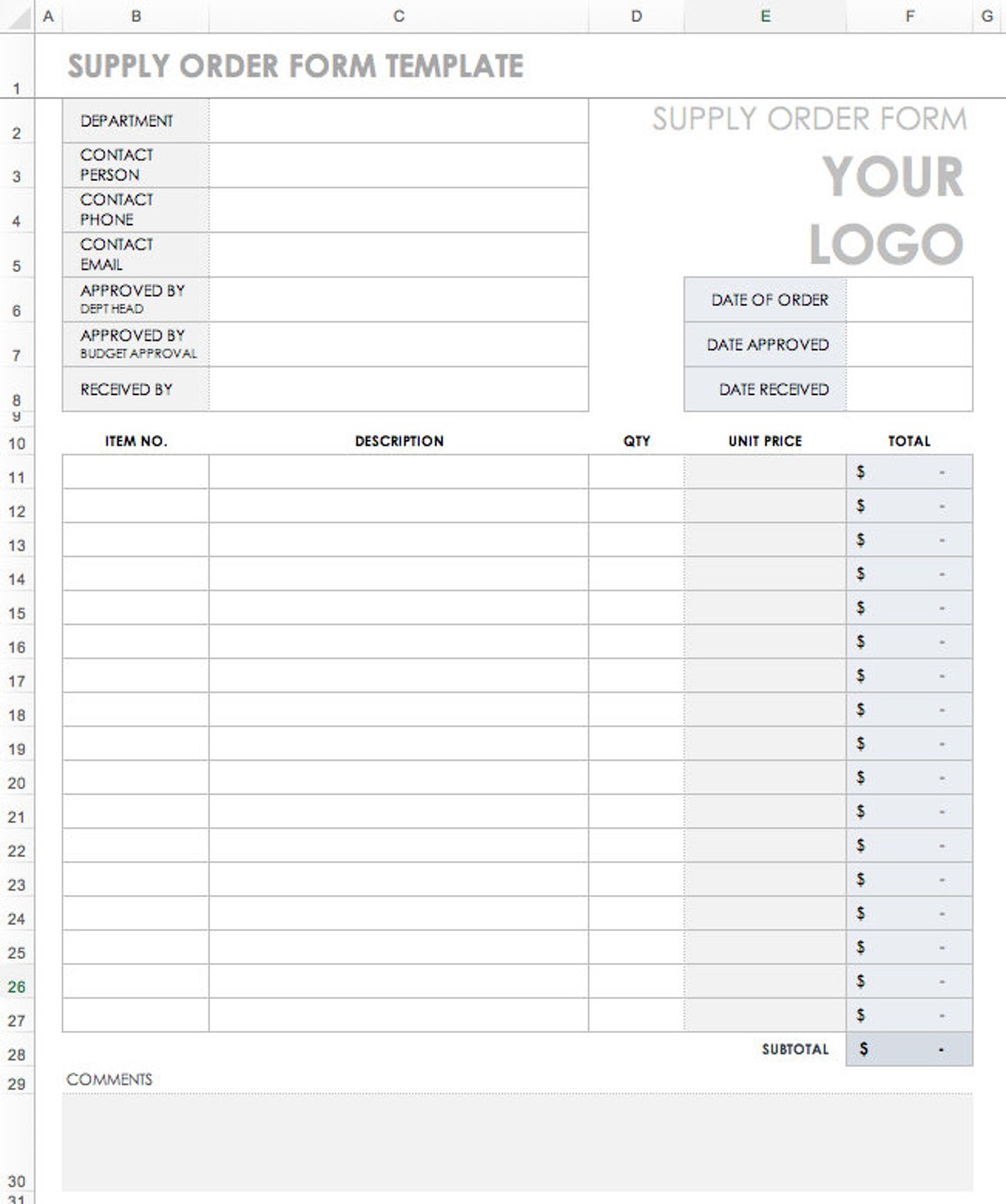 Fillable SUPPLY Order Form, Excel Printable, Editable, Customizable ...